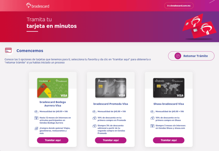 Tarjeta de crédito bradescard Bodega Aurrera Visa. Guía en línea.