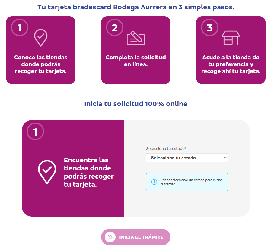Tarjeta de crédito bradescard Bodega Aurrera Visa. Guía en línea.